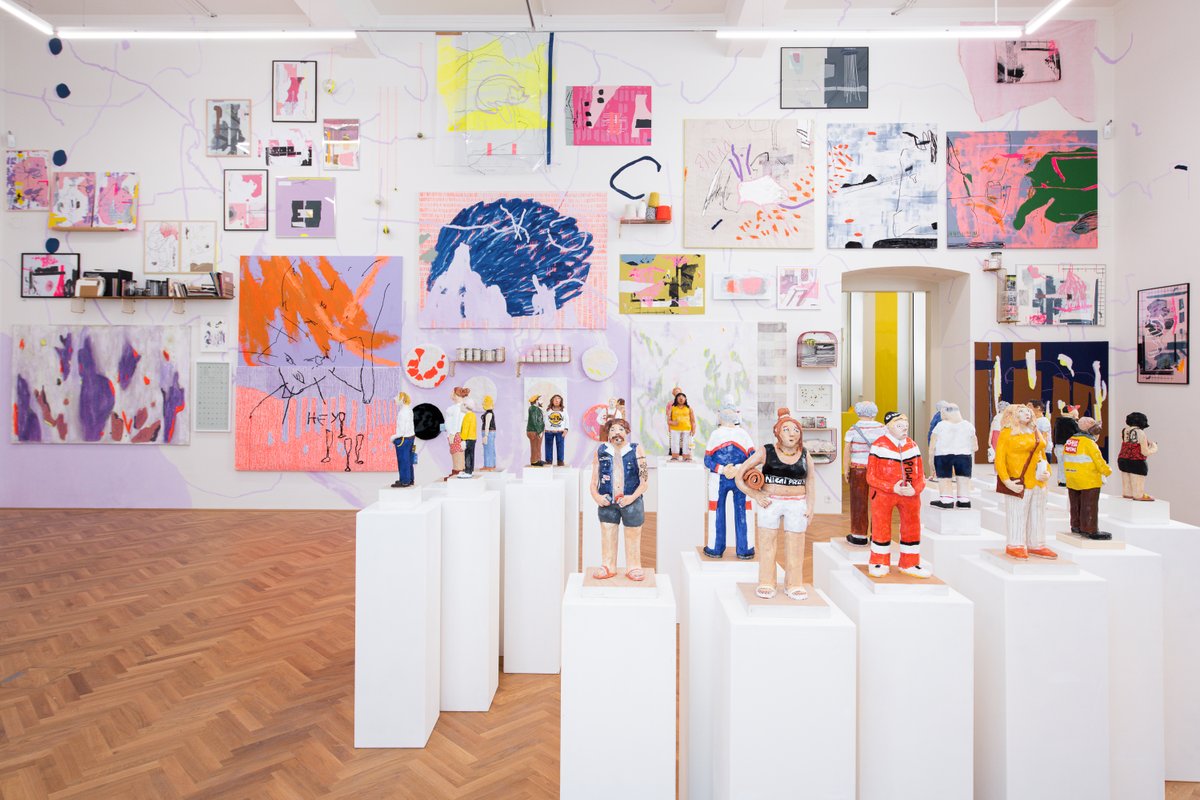 final works by Katharina Diezl (wall) and Leo Mayr (figures), Exhibit ...